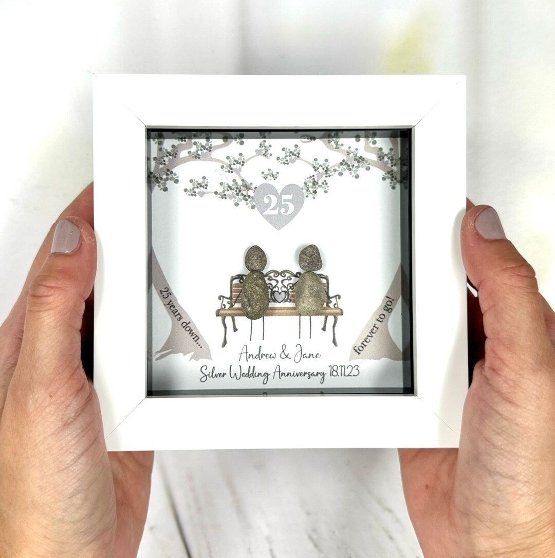Personalised Silver Wedding Anniversary Pebble Picture - Framed ...