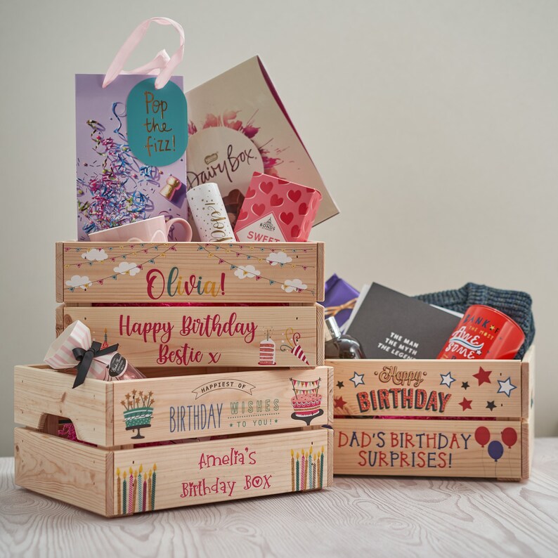 Personalised Birthday Gift Crate - Custom Printed Wooden Box - Etsy UK