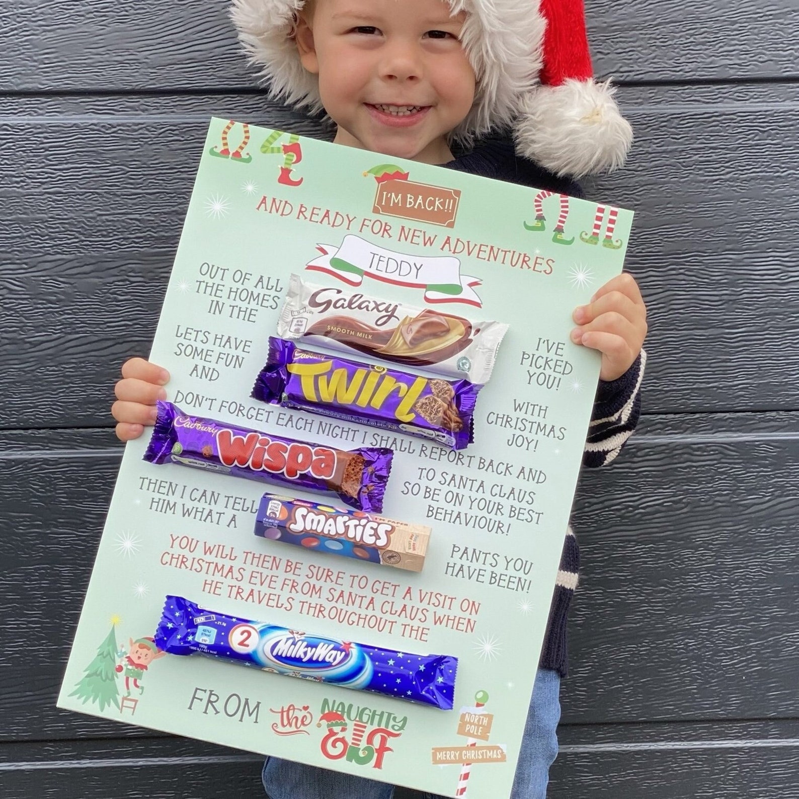 Personalised Elf Arrival Chocolate Message Board Chocolate | Etsy UK