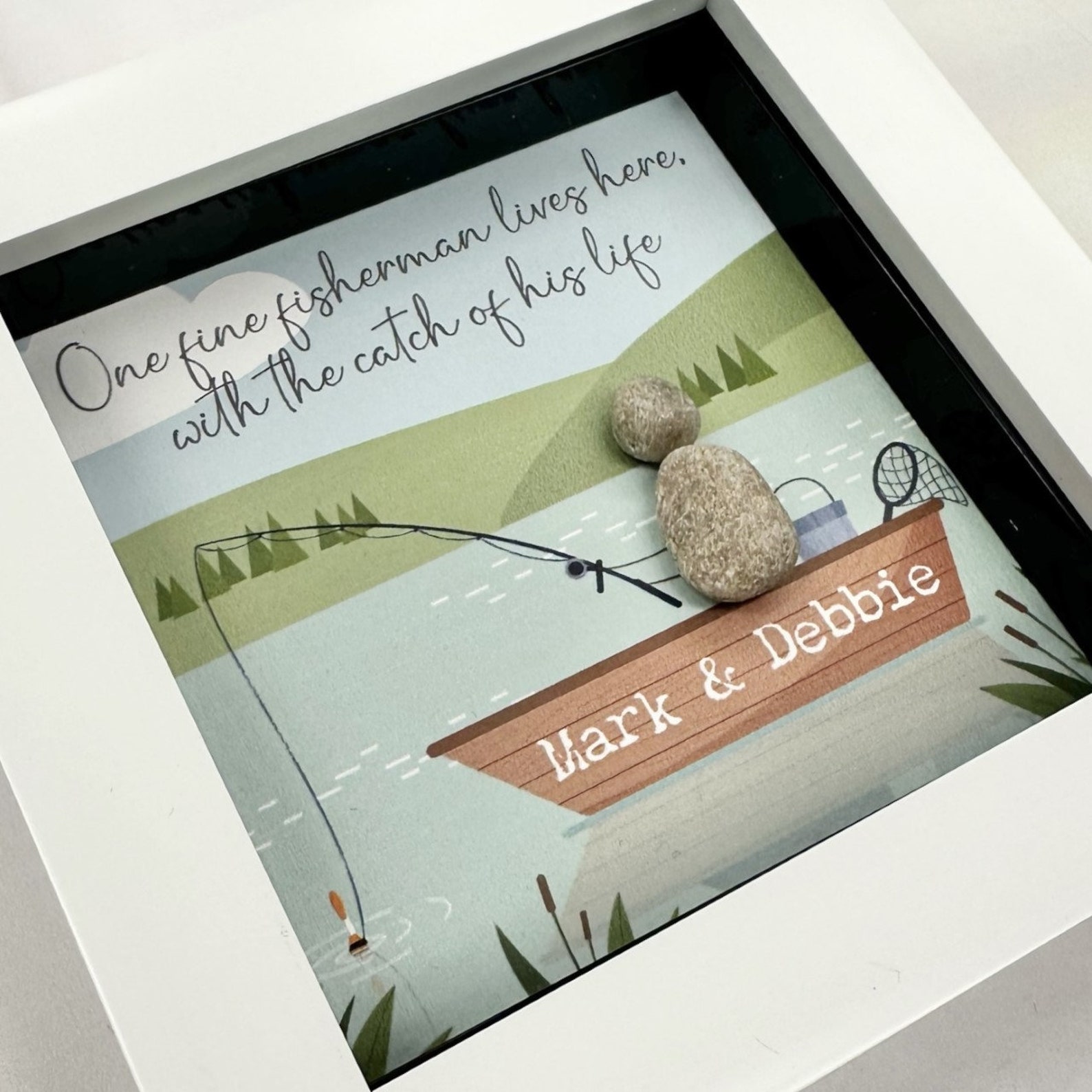Personalised Fishing Pebble Picture – Framed Dad Gift - Etsy