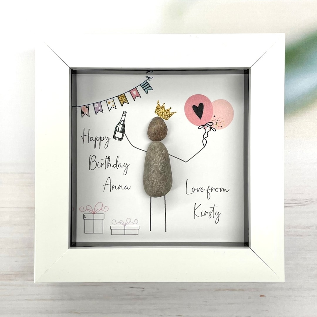 Personalised Happy Birthday Pebble Picture - Birthday Framed Pebble ...