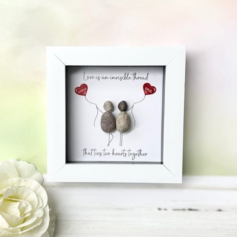 Personalised Love Couple Pebble Picture Two Hearts Framed - Etsy