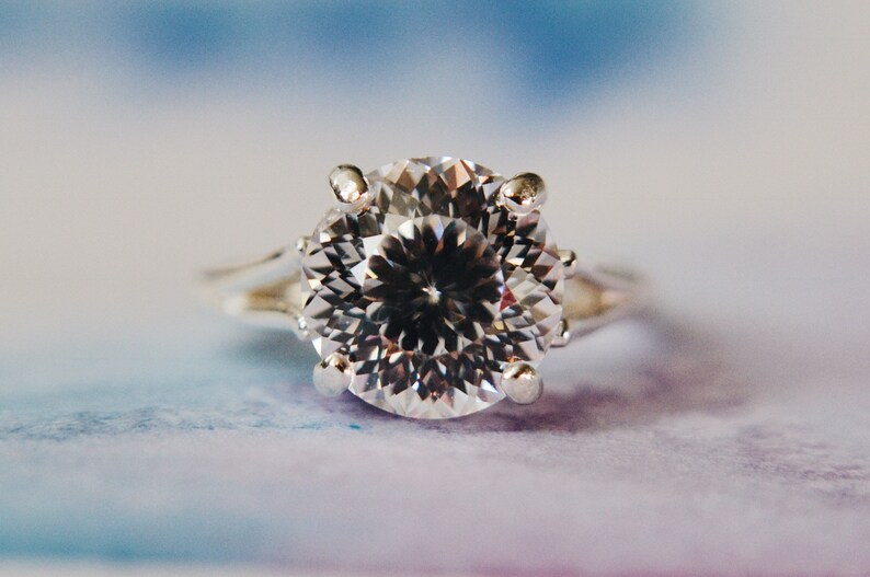 4 Carat (10 Millimeter) Round Portuguese Cut Diamond Simulant Sterling ...