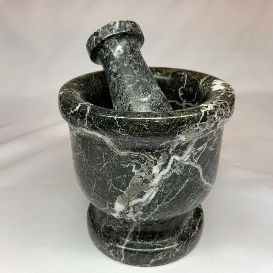 Large Mortar & Pestle: Natural Black and White Zebra Jasper Polished ...