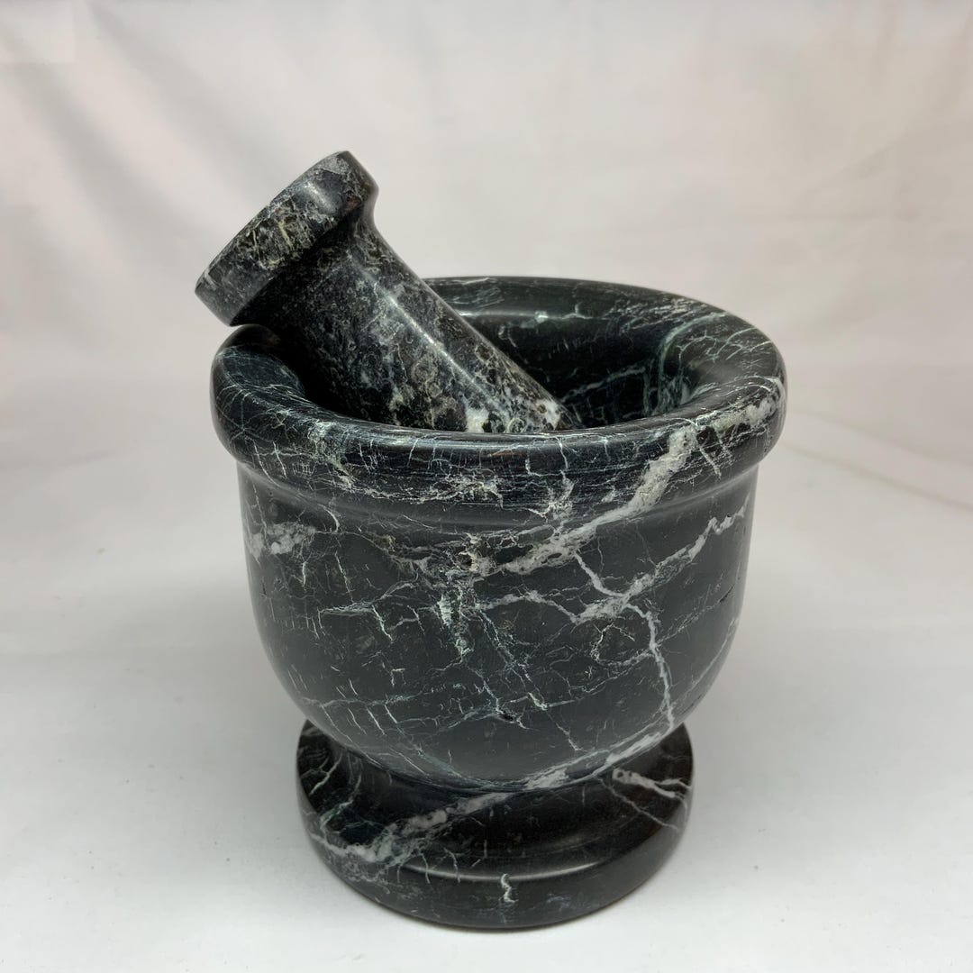 Mortar & Pestle: Natural Black and White Zebra Jasper Polished Smooth ...