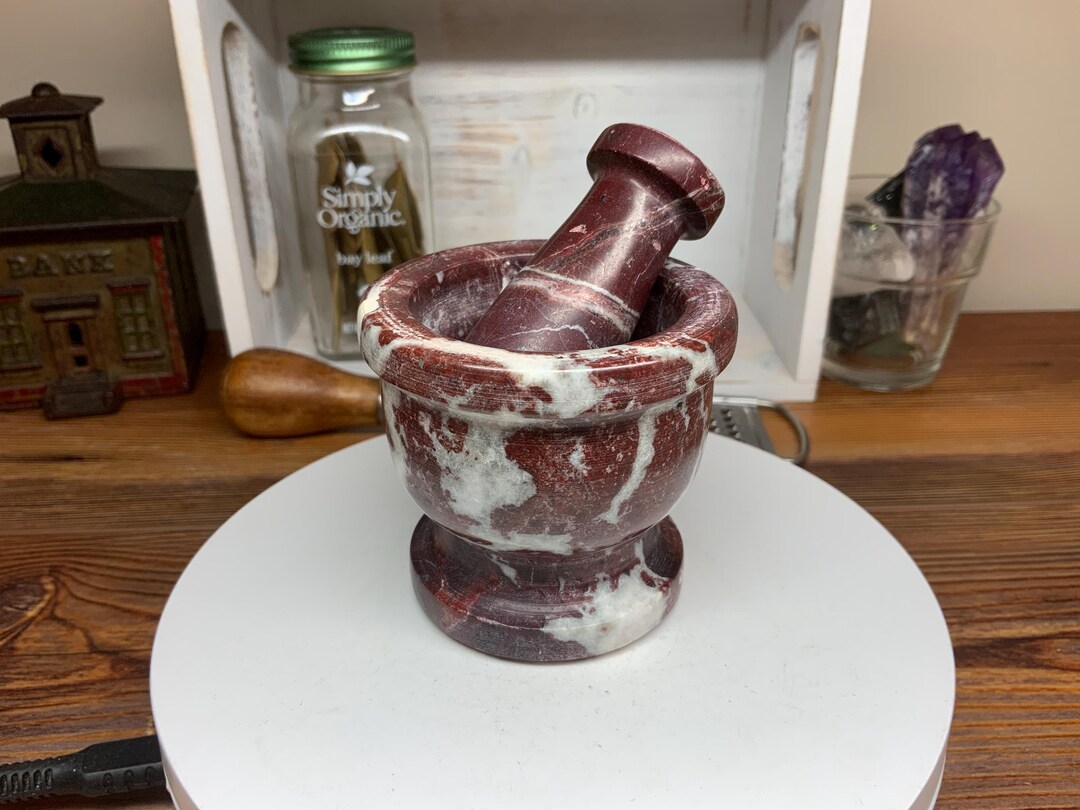 Mortar & Pestle: Natural Red Brown and Cream Zebra Jasper Polished ...
