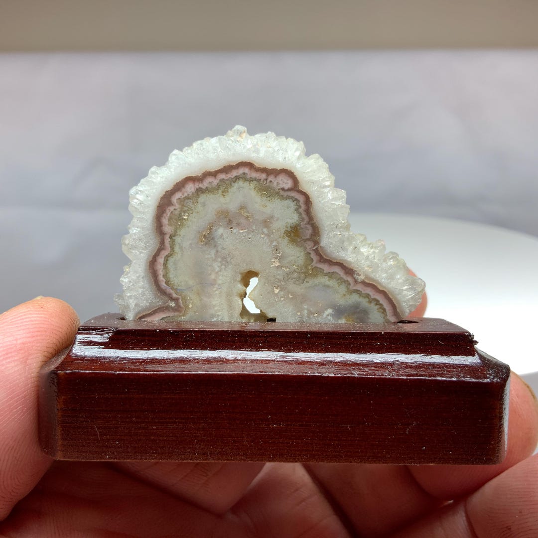 Agate Quartz Stalactite on Wood Stand Polished Crystal Slab Exact Stone ...
