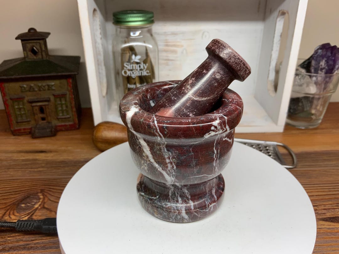 Mortar & Pestle: Natural Red Brown and Cream Zebra Jasper Polished ...