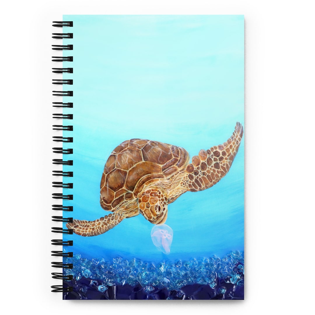 Sea Turtle Eating Jellyfish - Spiral Notebook | Journal | Dotted Grid ...