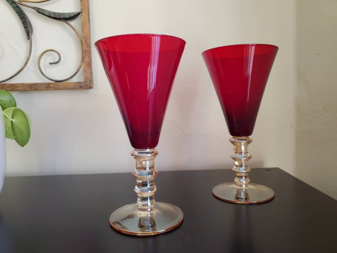 Vintage Red Cocktail Glasses, Wine Glass Set - Etsy