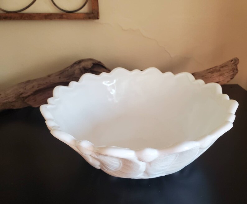 Vintage Indiana Glass Large Milk Glass Bowl, Wild Rose Pattern - Etsy