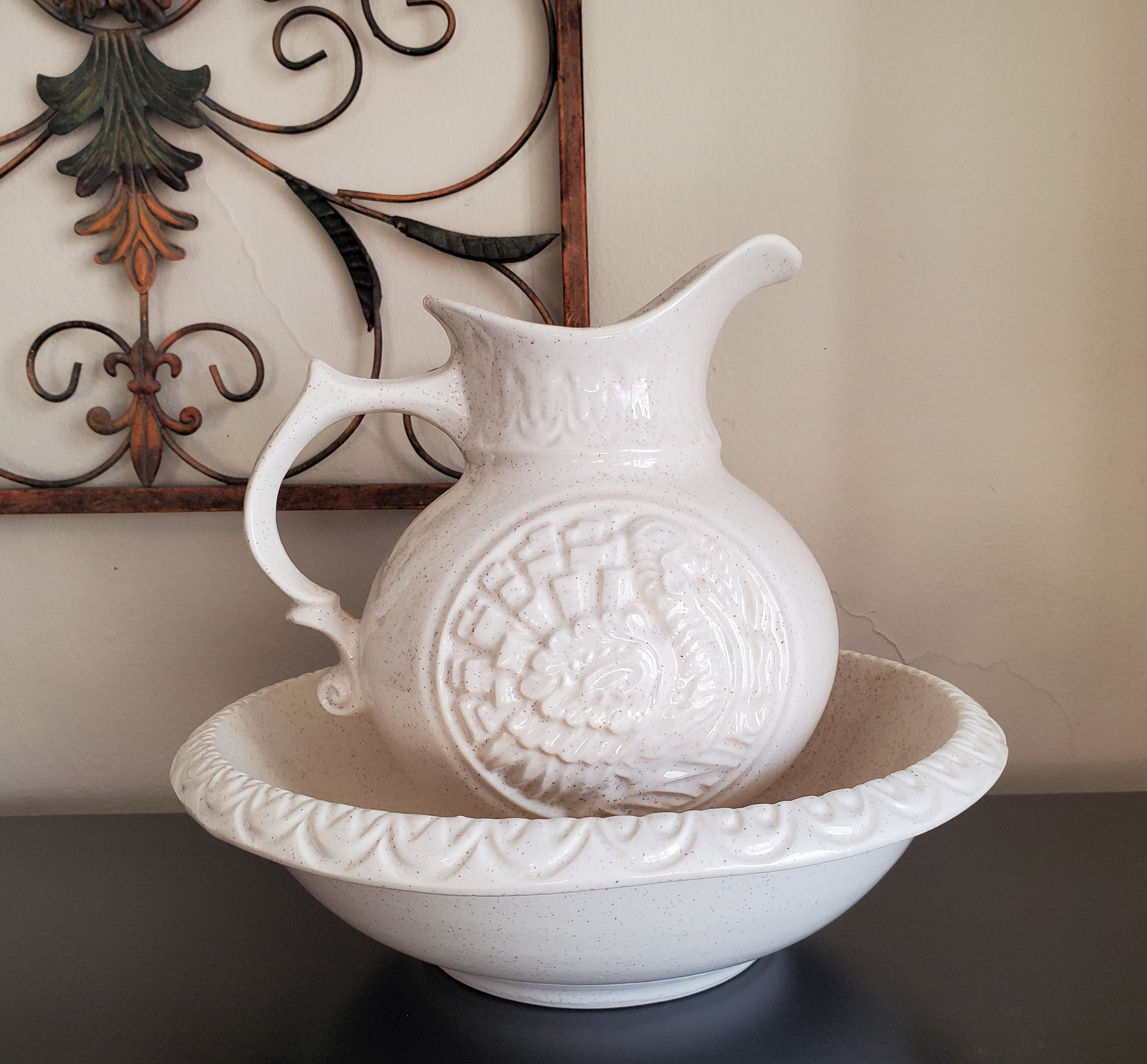 Vintage USA Mccoy Pottery Pitcher and Bowl With Turkey Design - Etsy