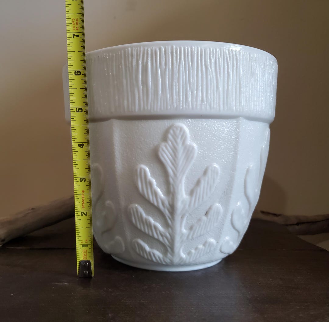 Vintage FTD Oak Leaf Milk Glass Planter Large - Etsy