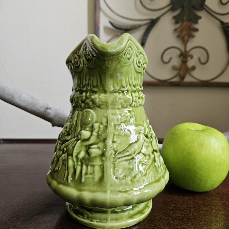 Vintage MCM Green Glazed Ceramic Pitcher With a Story to Tell - Etsy