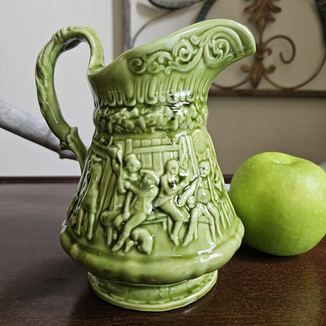 Vintage MCM Green Glazed Ceramic Pitcher With a Story to Tell - Etsy