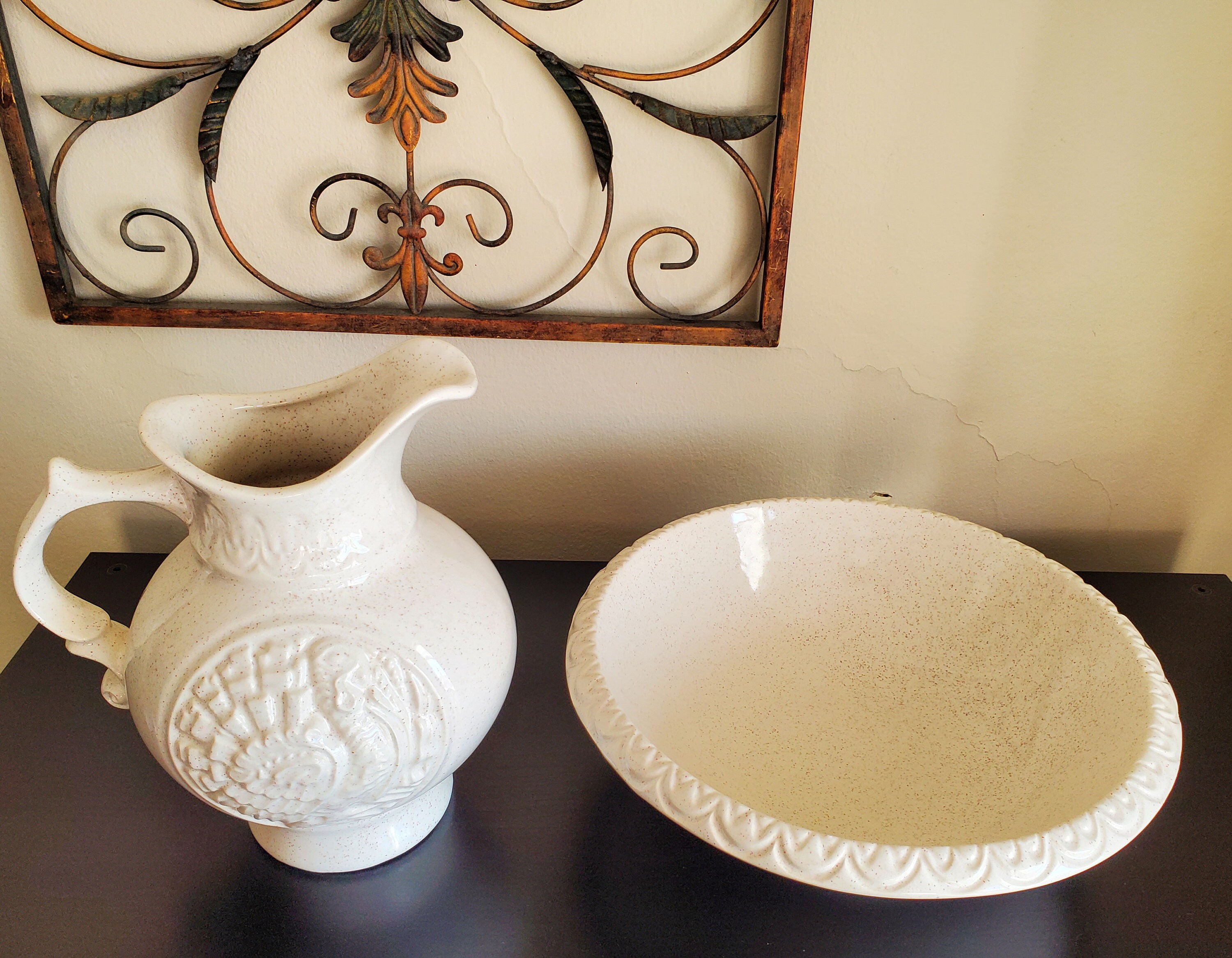 Vintage USA Mccoy Pottery Pitcher and Bowl With Turkey Design - Etsy