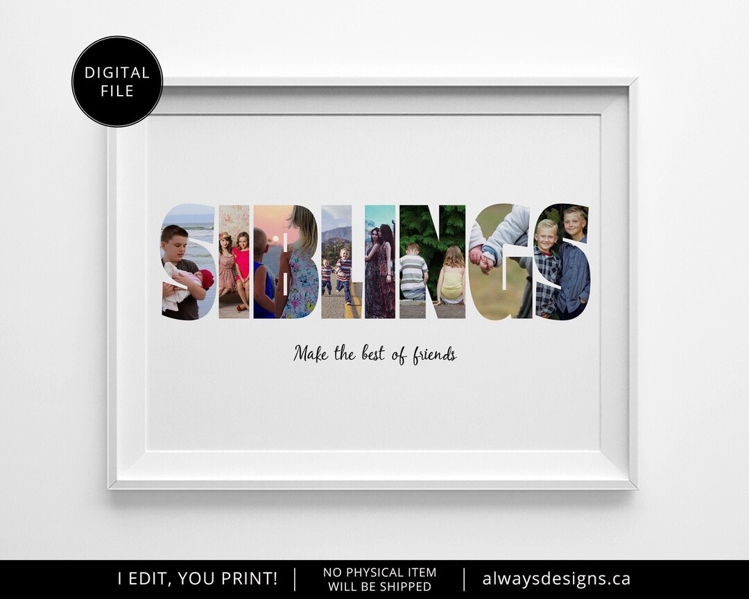 Custom Siblings Photo Collage, Personalized Picture Collage, Siblings ...