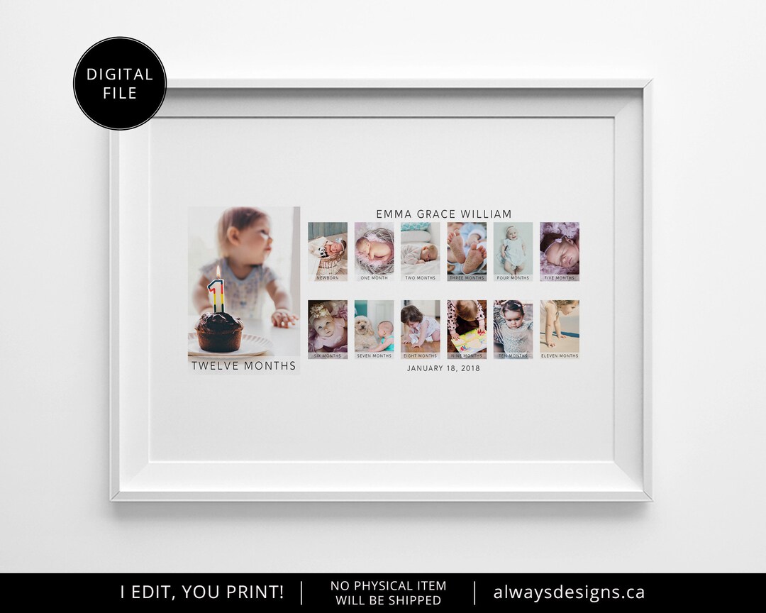 1st Birthday Collage, First Birthday Collage, Baby Photo Collage, First ...