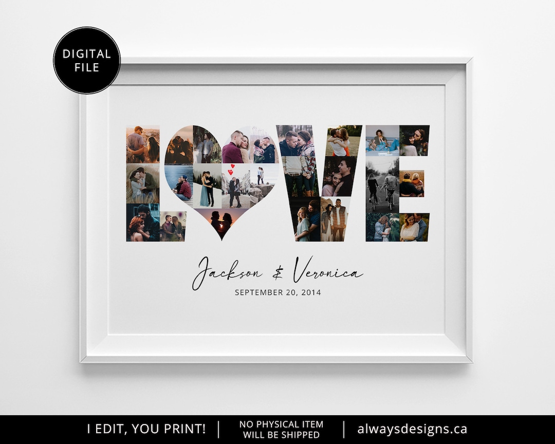 Personalized Love Photo Collage, Custom Picture Collage, Valentines Day ...