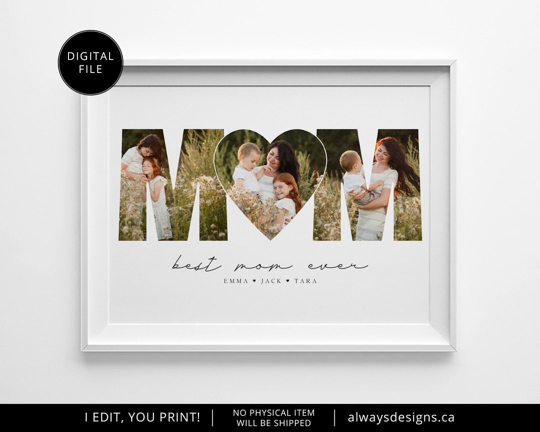 Printable MOM Photo Collage With Heart, Mothers Day Gift, Birthday Gift ...
