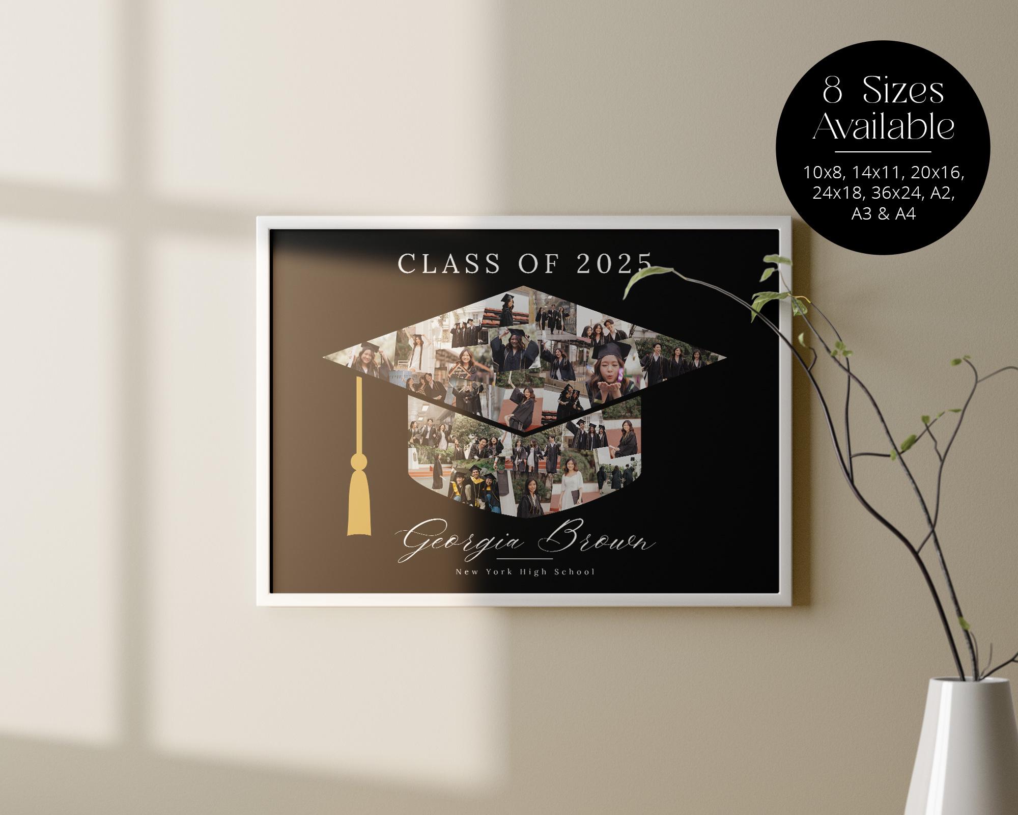 Graduation Cap Photo Collage Canva Template, Personalized Class of 2025 ...