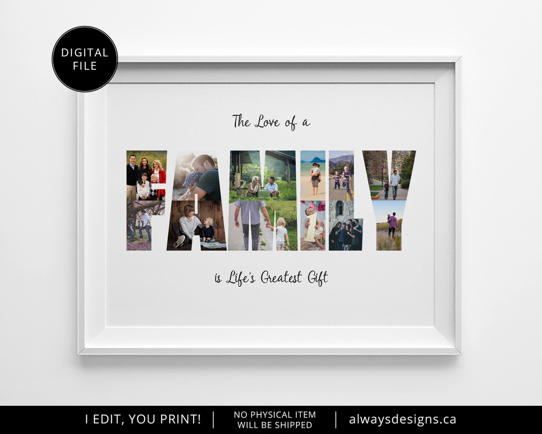 PRINTABLE Family Photo Collage, Family Picture Collage, Custom Gift ...