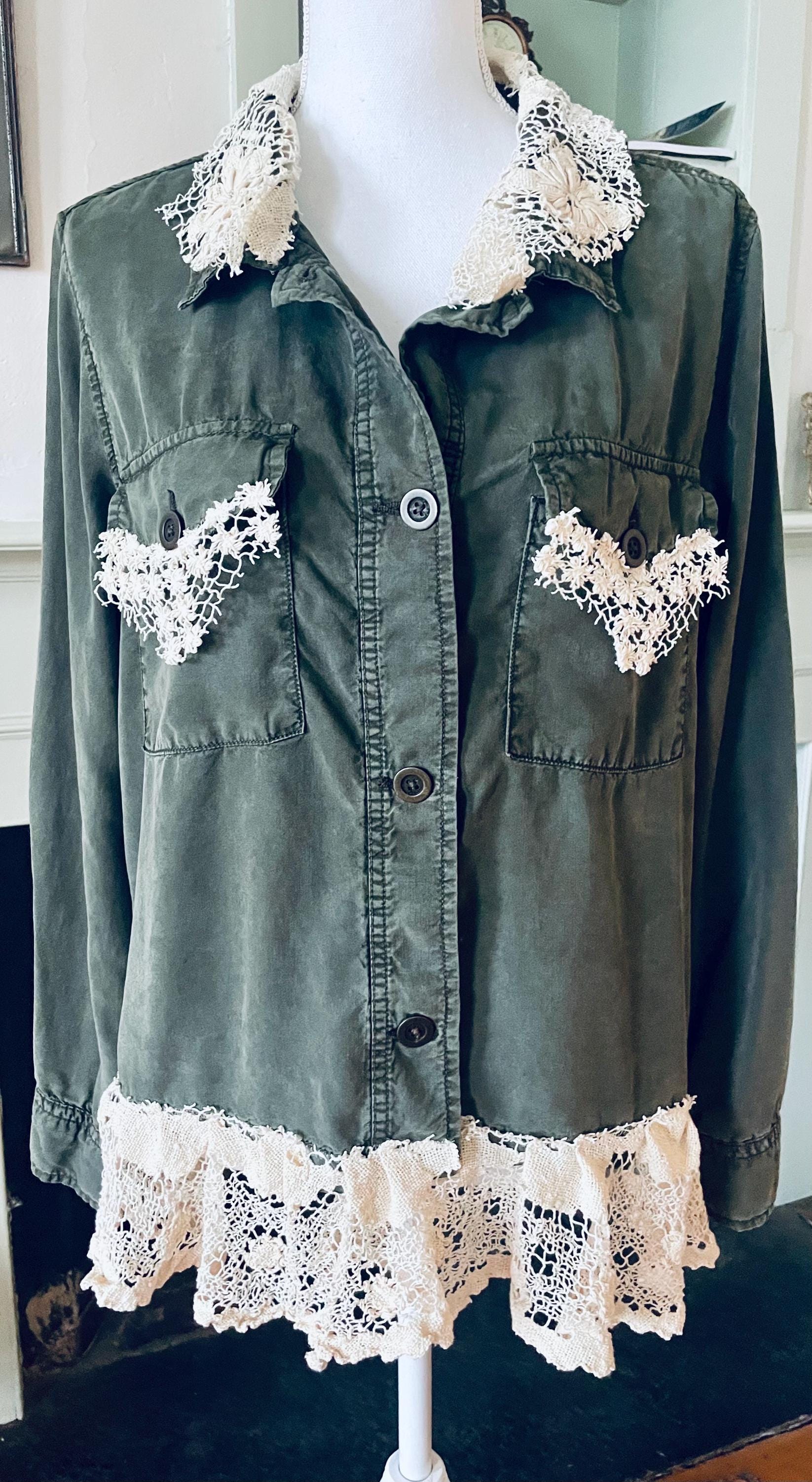 Upcycled Army Green Lace Jacket - Etsy