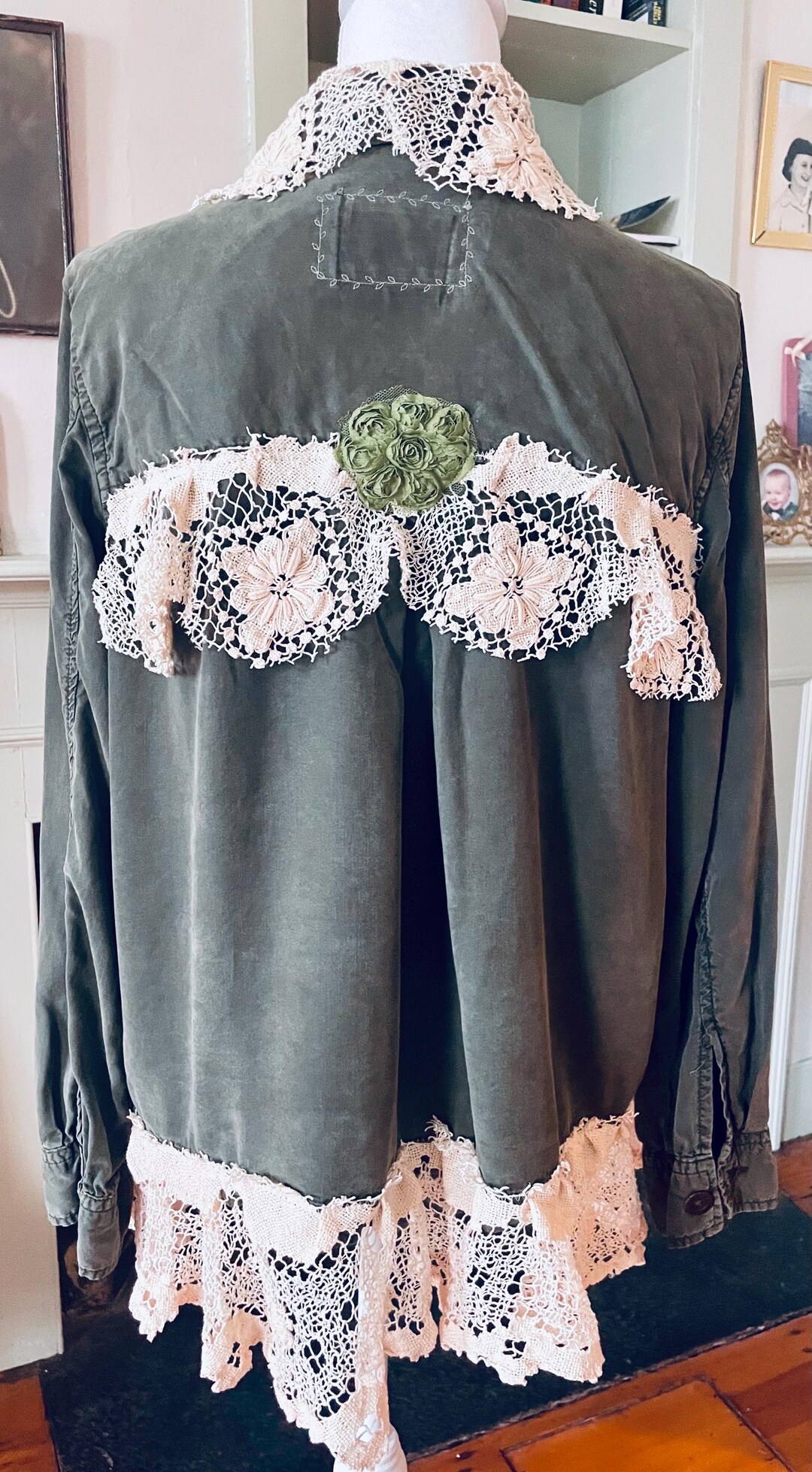 Upcycled Army Green Lace Jacket - Etsy