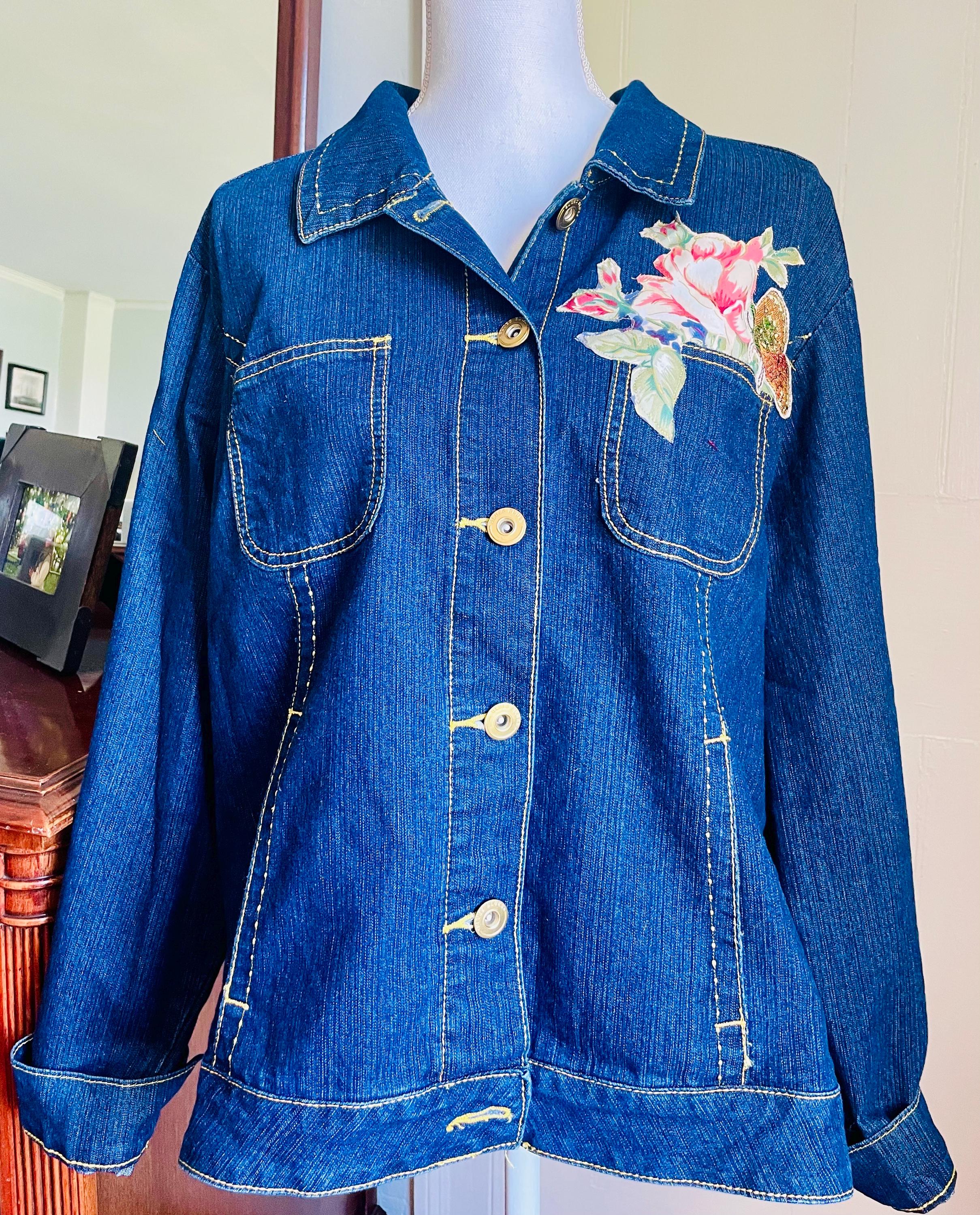 Upcycled Denim Jacket With Embroidered Birds and Flowers - Etsy