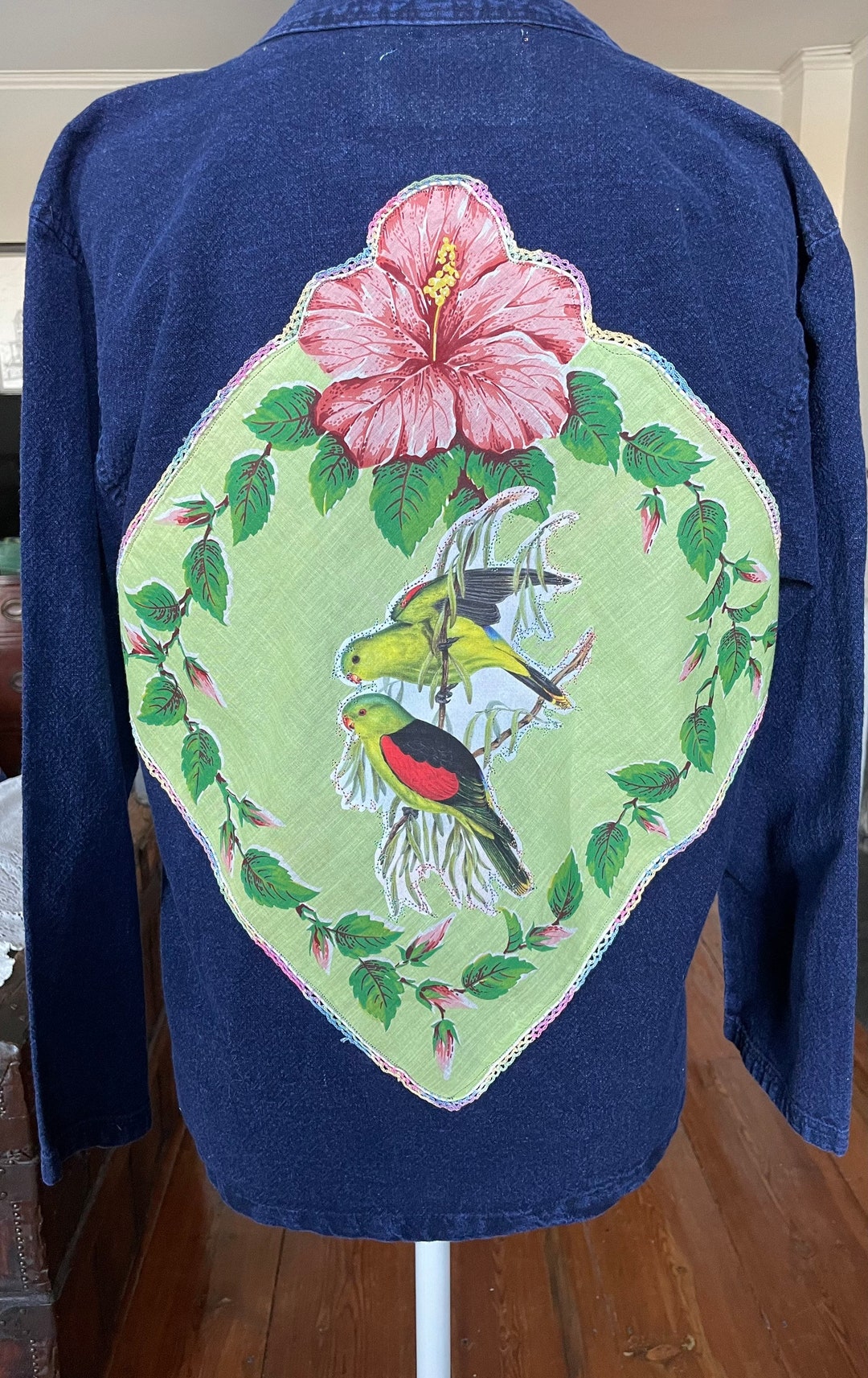 Upcycled Denim Jacket With Birds - Etsy