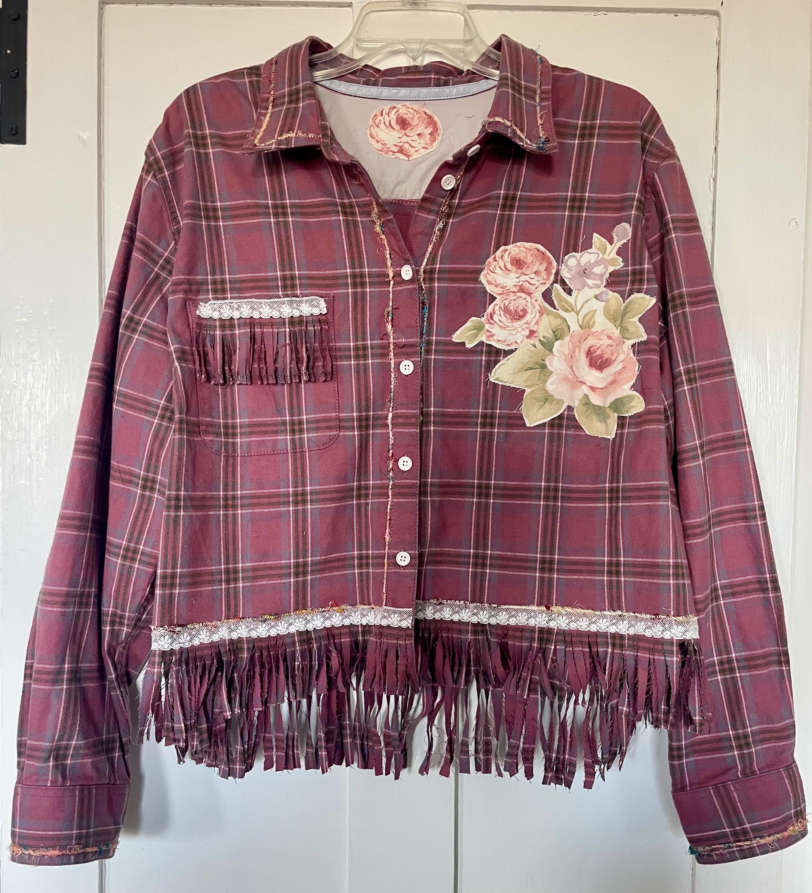 Upcycled Plaid Floral Fringed Flannel Shirt/jacket - Etsy
