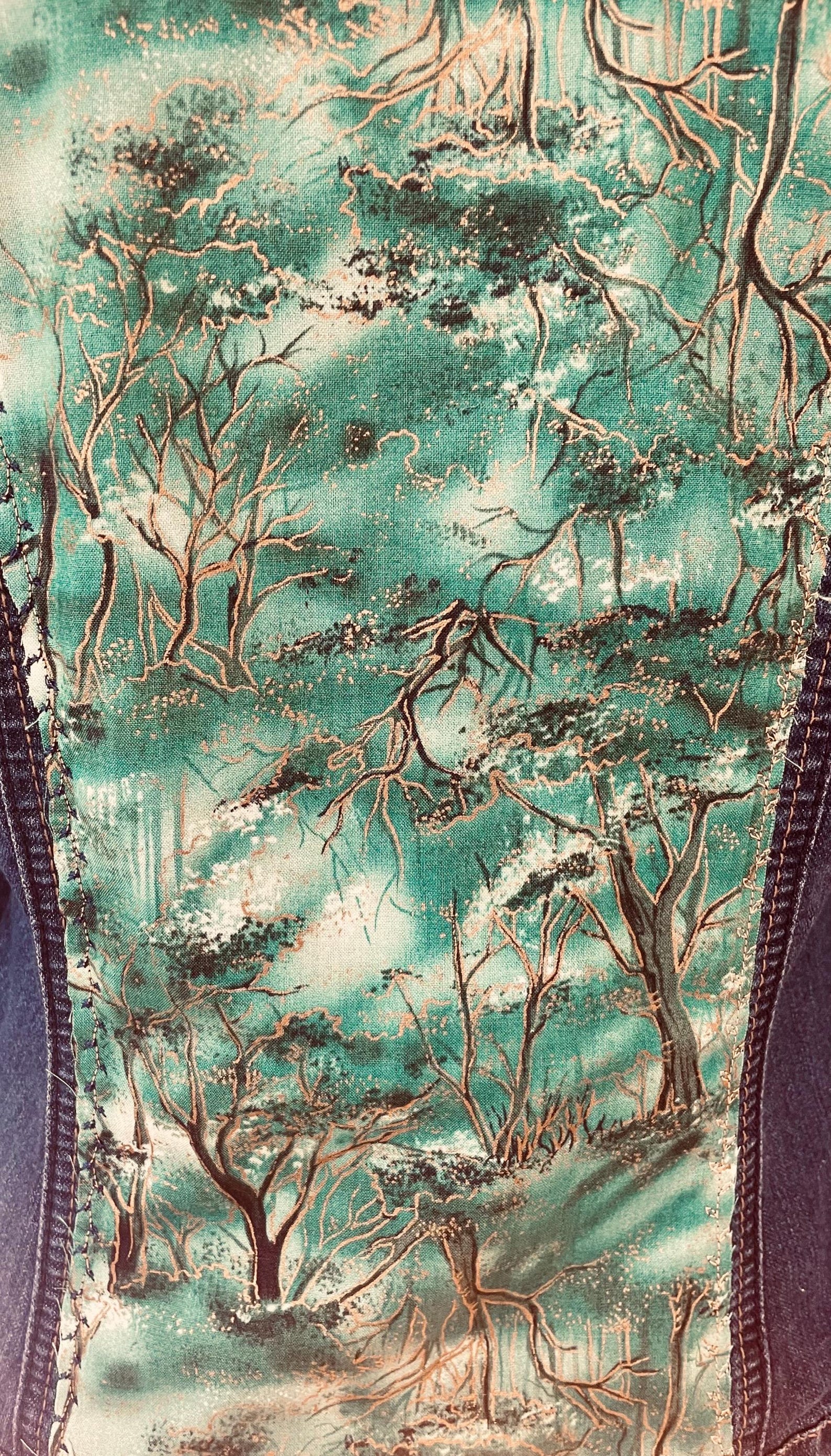 Upcycled Denim Jacket With Trees & Bling - Etsy