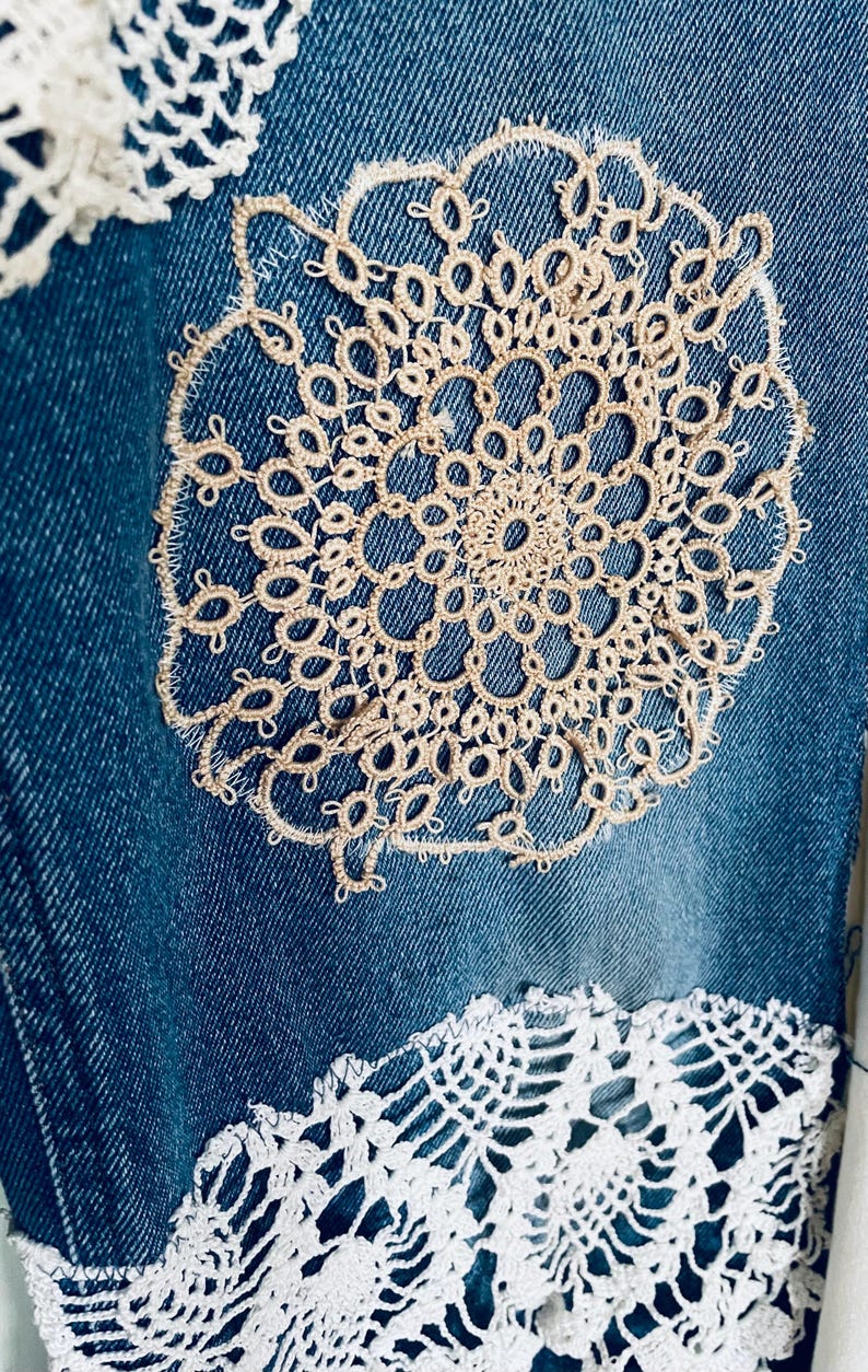 Upcycled Denim Jeans With Lace - Etsy