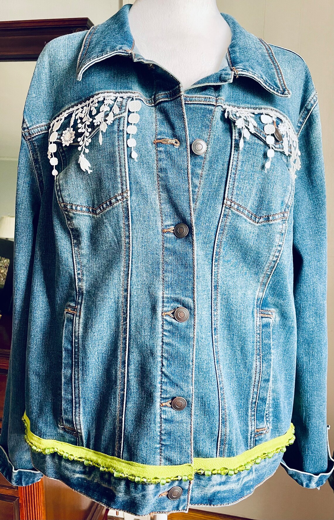 Upcycled Denim Jacket With Bird - Etsy