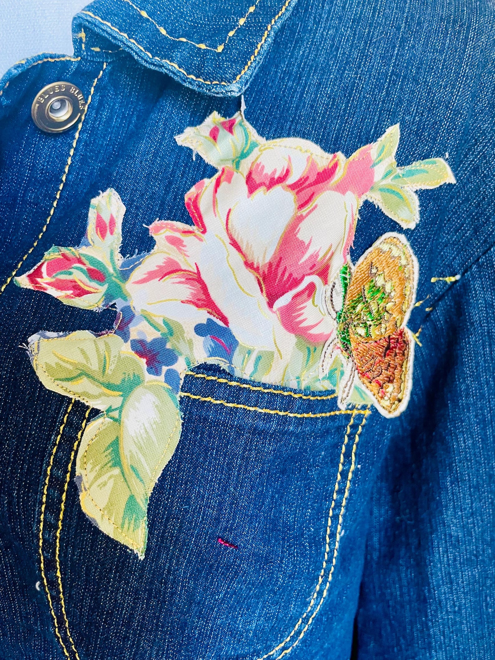 Upcycled Denim Jacket With Embroidered Birds and Flowers - Etsy