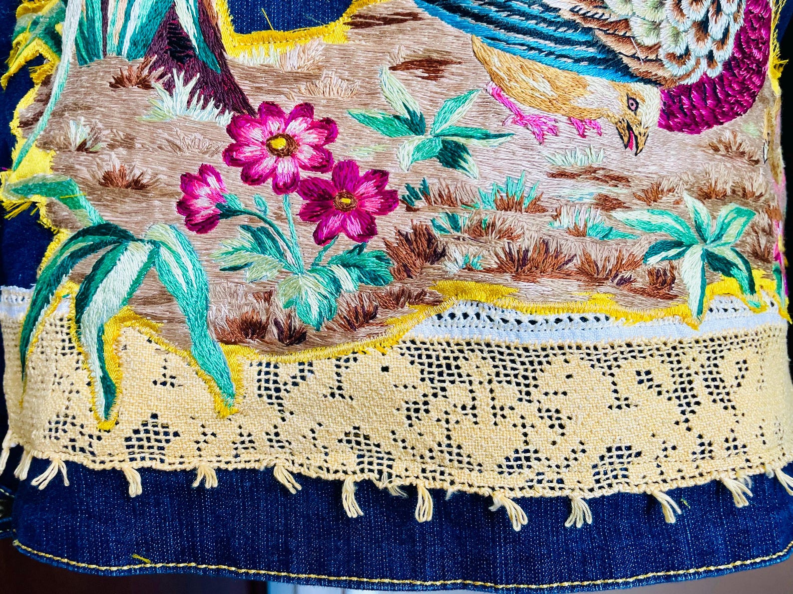 Upcycled Denim Jacket With Embroidered Birds and Flowers - Etsy