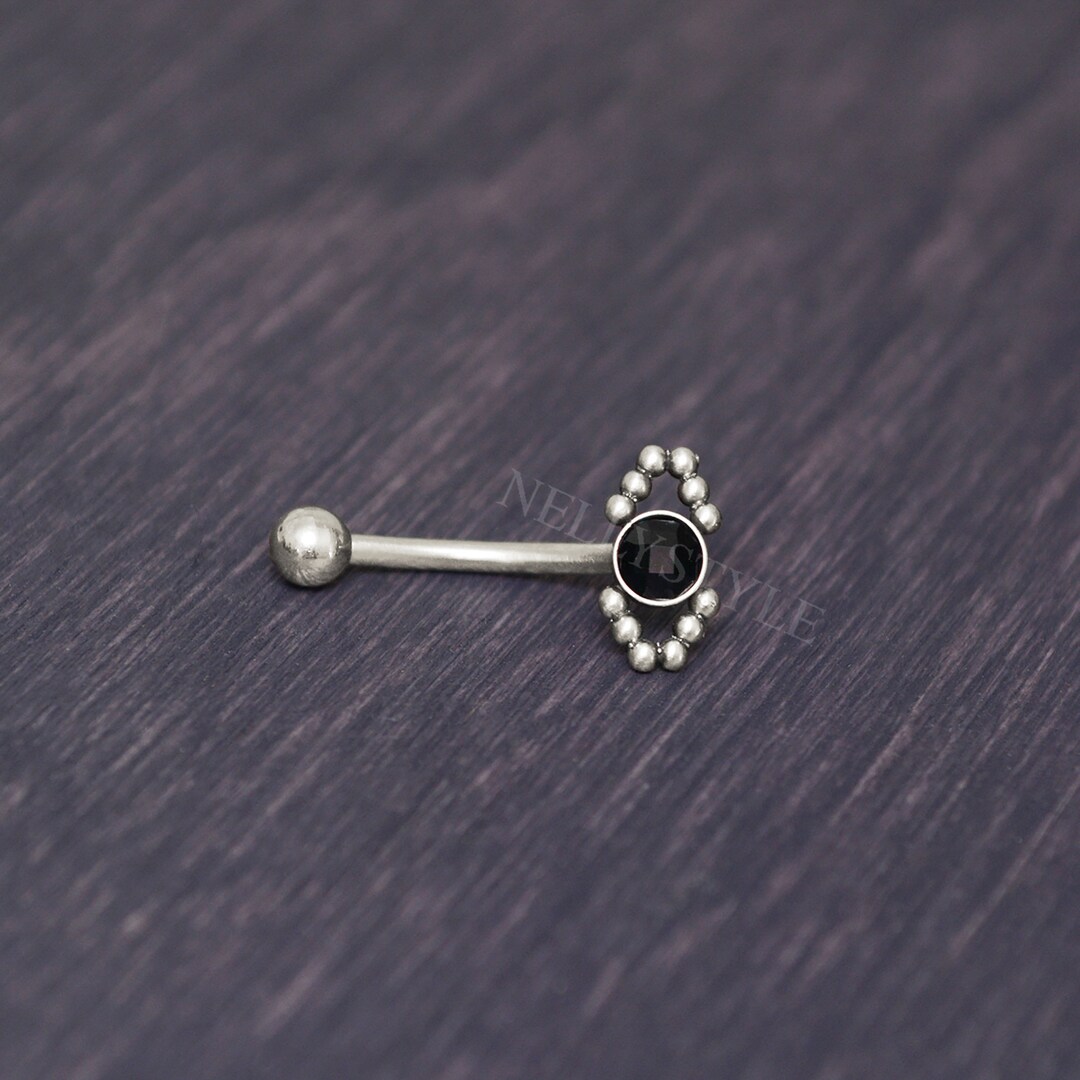 Implant Grade Titanium Eyebrow Ring - Rook Curved Barbell With Onyx ...