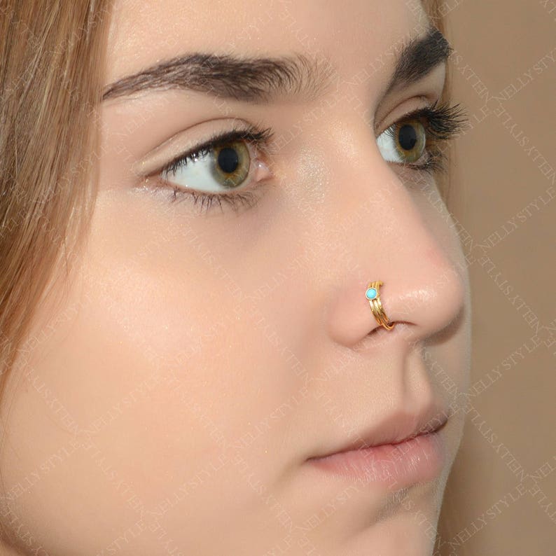 Nose Ring With Turquoise Gemstone Surgical Steel Nose - Etsy