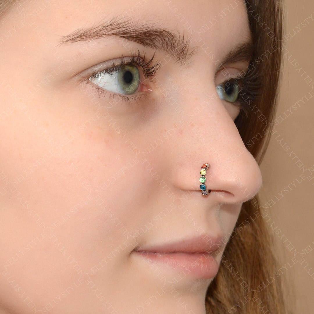 Nose Hoop Ring With CZ Stone - 316L Nose Ring 20g - Etsy