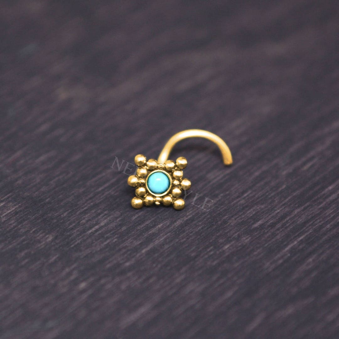 Nose Piercing Ring With Turquoise Stone - 316L Nose Ring 18g, Nose Stud ...