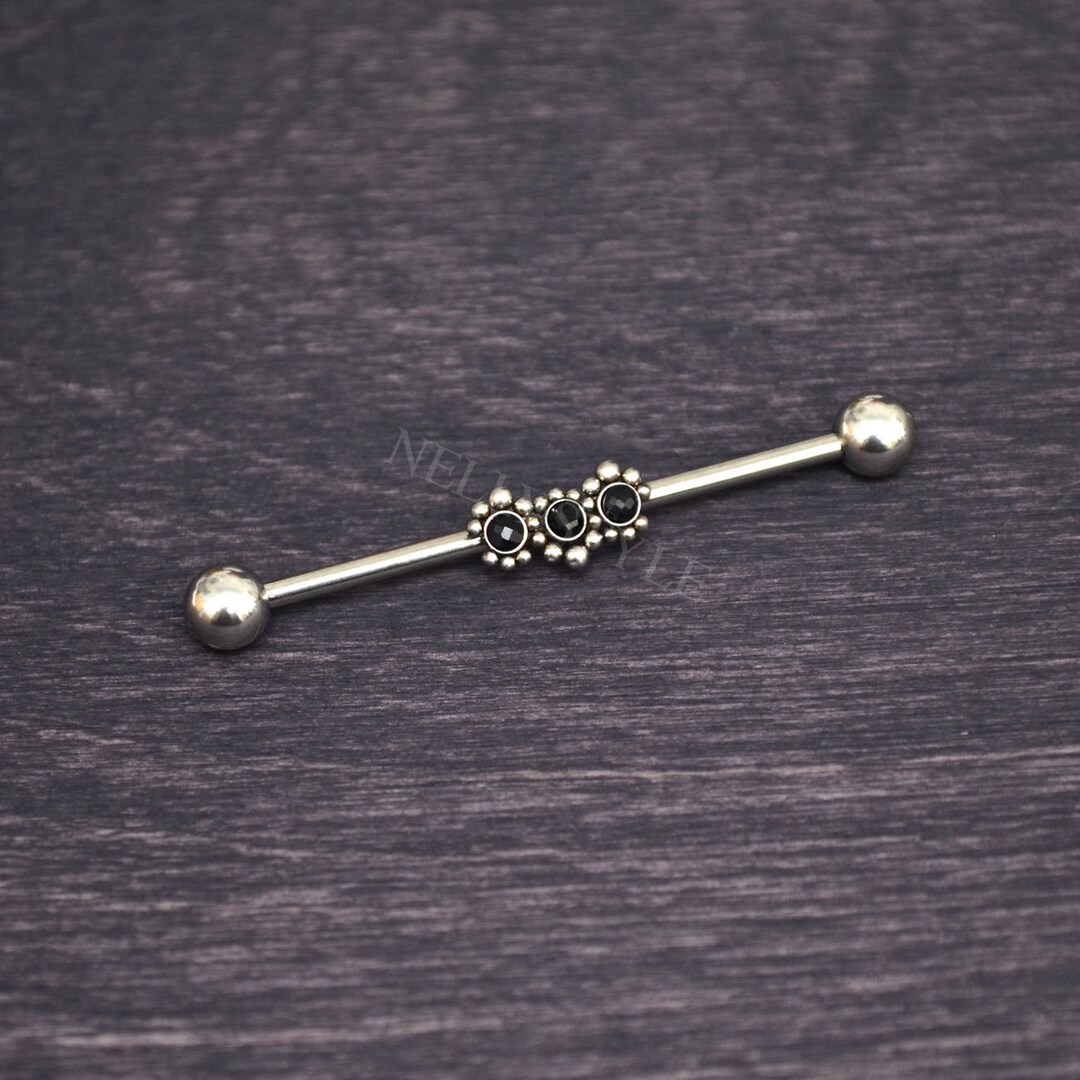 Onyx Industrial Piercing - Surgical Steel Scaffold Earring - Etsy