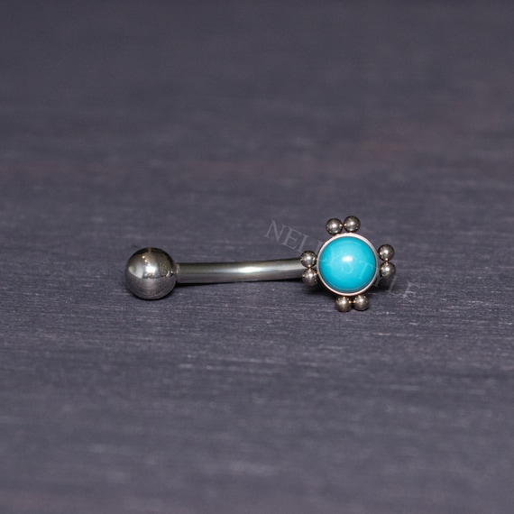 Rook Earring With Turquoise Titanium Eyebrow Piercing - Etsy