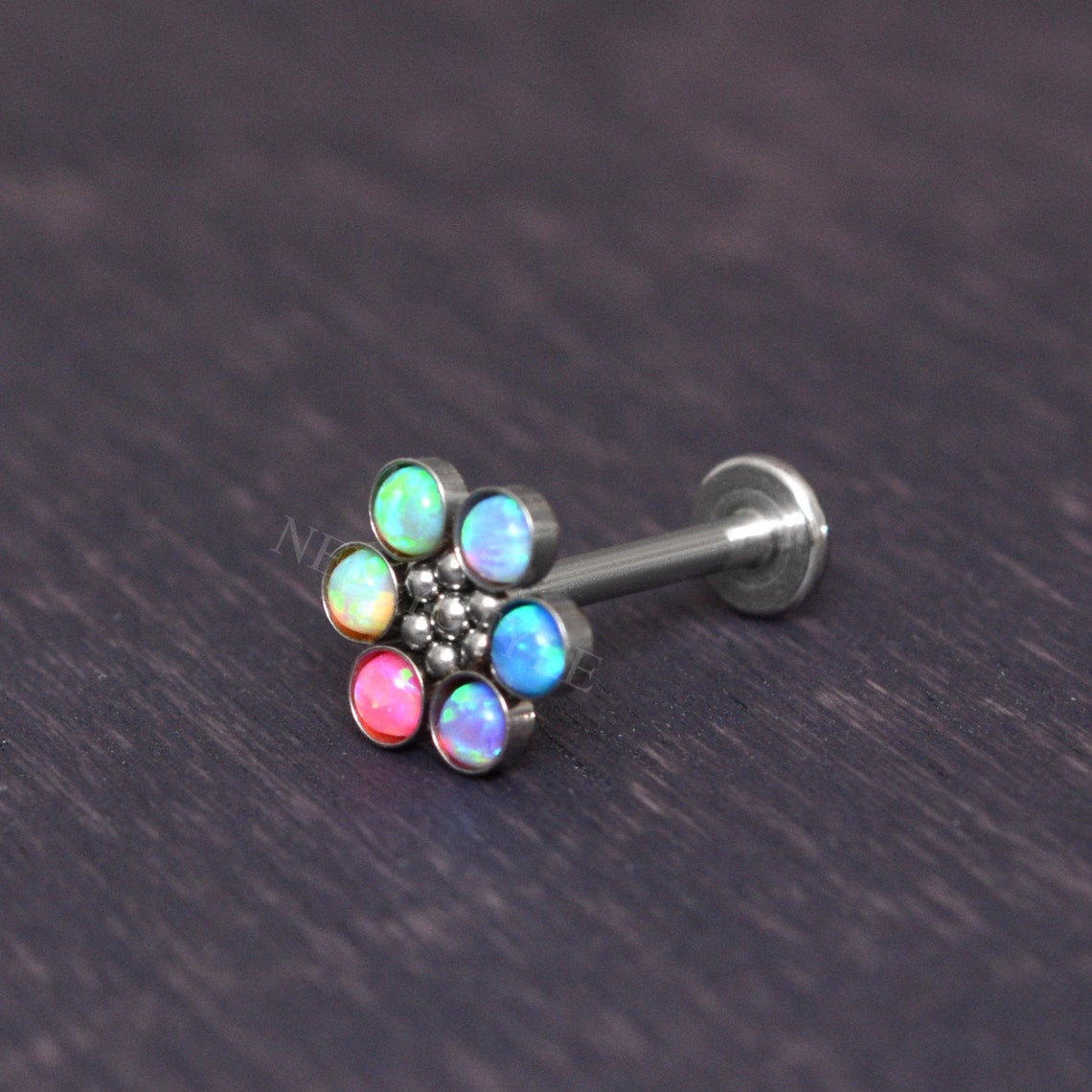 Labret Piercing 316L Surgical Steel Opal Lip Ring Stud - Etsy