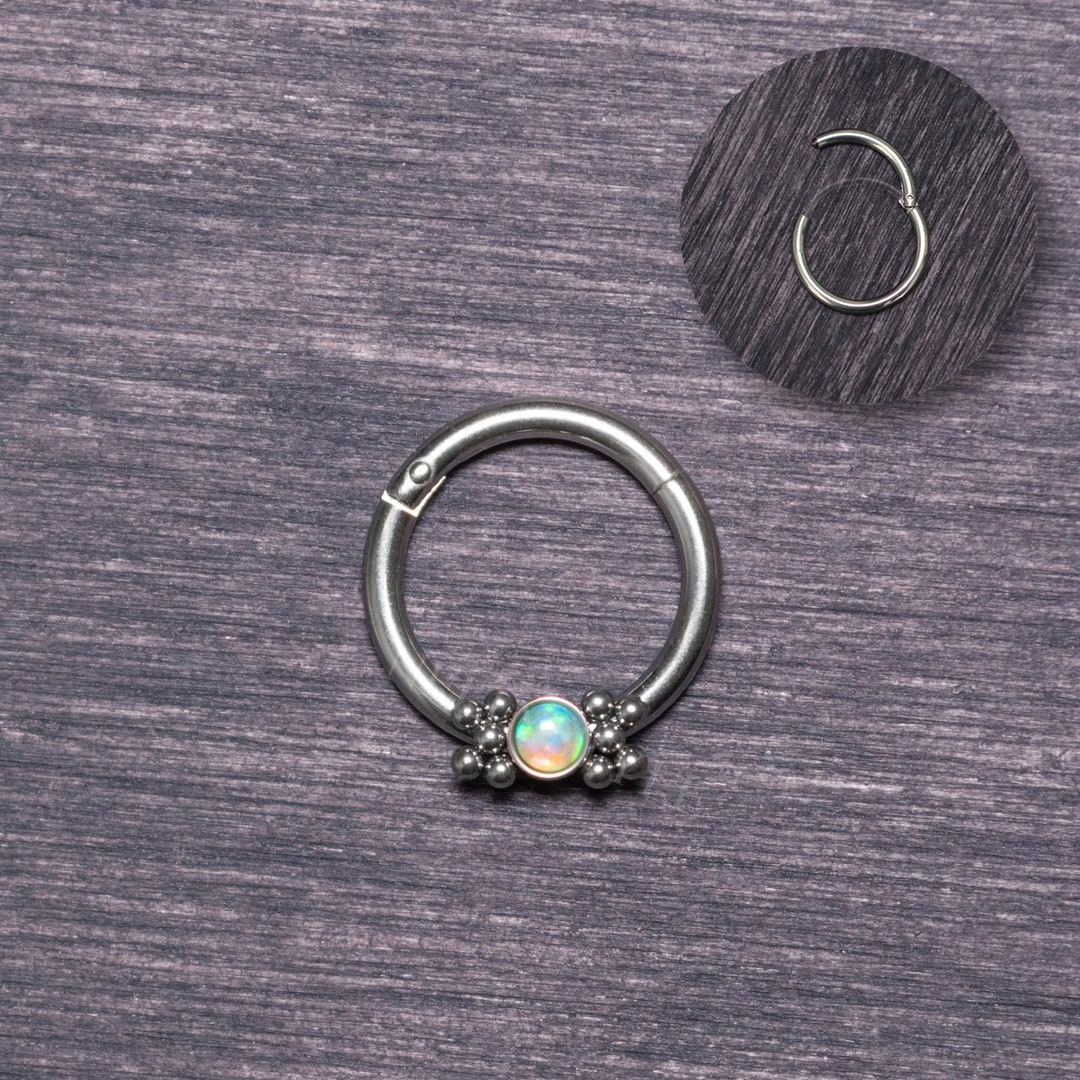 Titanium Daith Jewelry - Septum Ring 16g With Opal, Daith Piercing - Etsy