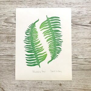 Original Linocut Print Polypody Fern Leaves | Green Ombre | Handmade ...