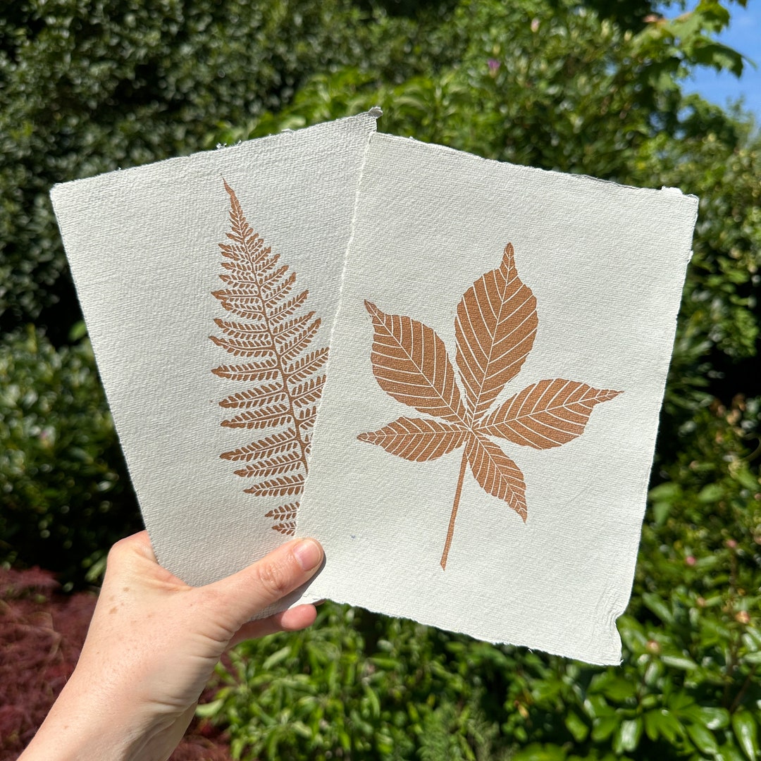 Original Linocut Mini Botanical Prints Copper Ink on Handmade Khadi ...