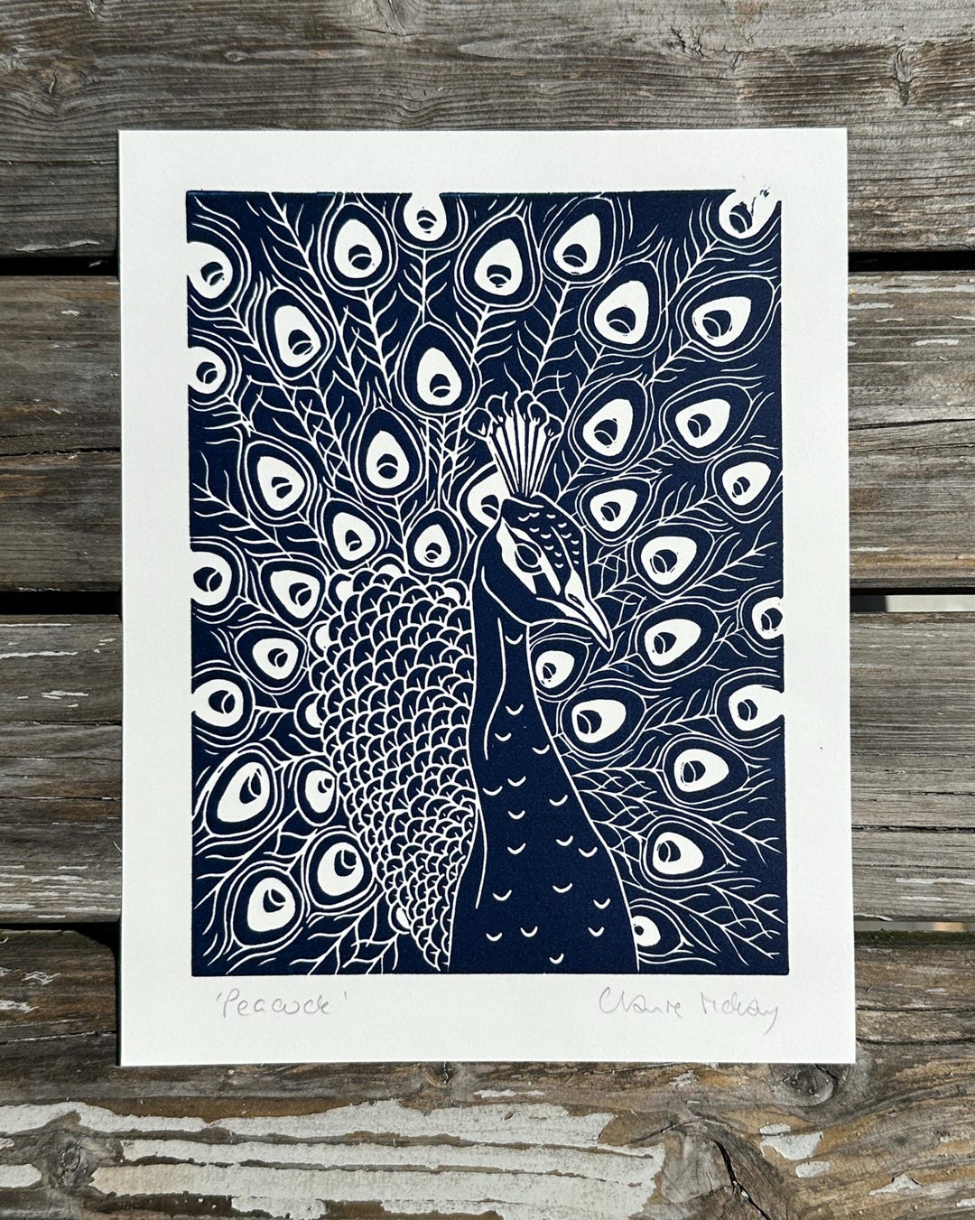 Peacock Linocut Print | Original Art Print | Hand Printed Wall Art ...