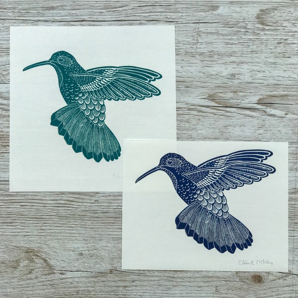Linocut Print Hummingbird - Etsy