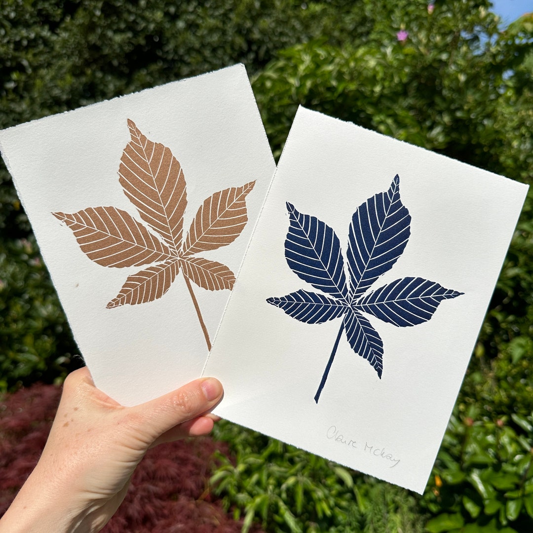 Botanical Leaves Linocut Prints 6 X 8 Mini Print Hand Printed Original ...