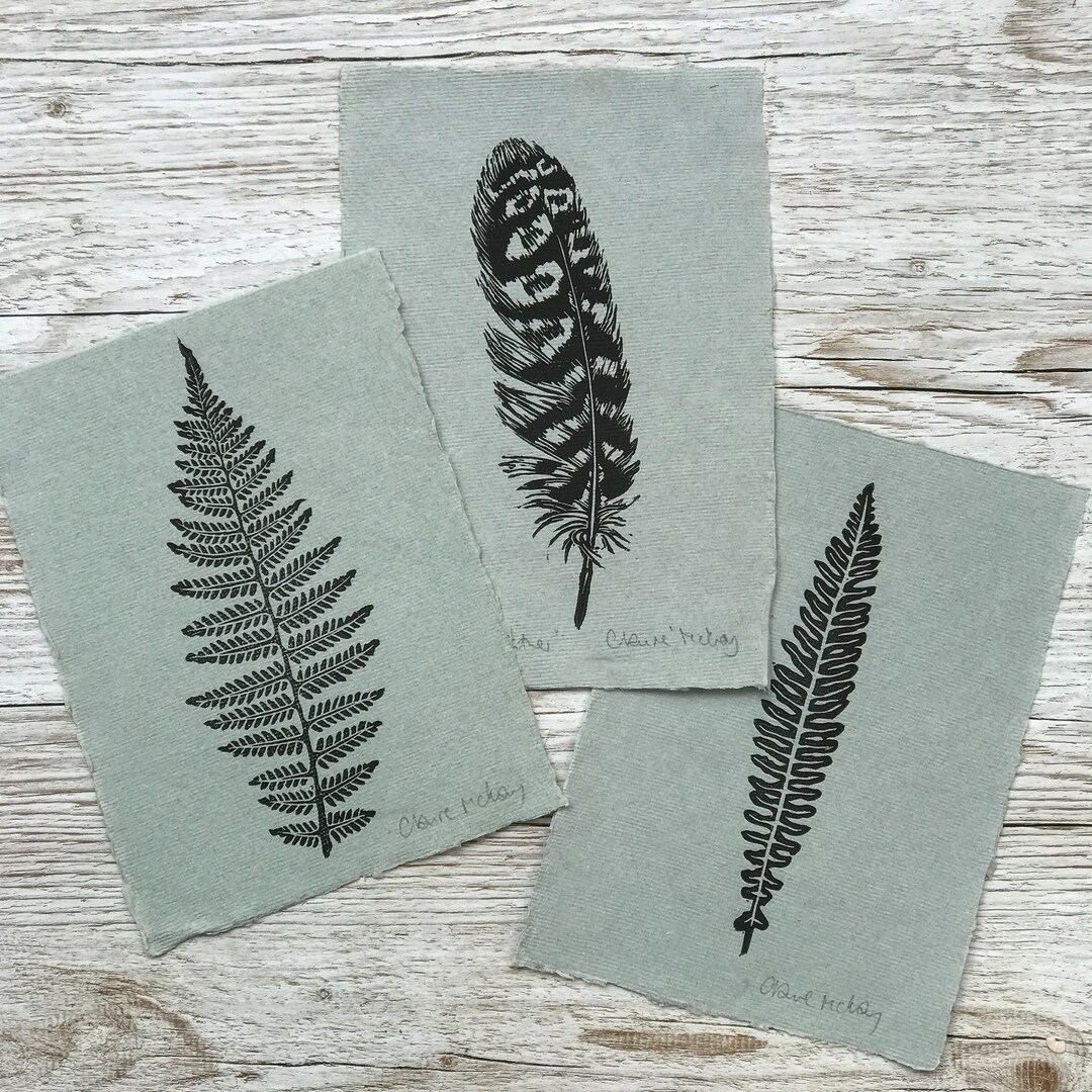 Original Linocut Mini Botanical Prints on Handmade Khadi Paper - Etsy